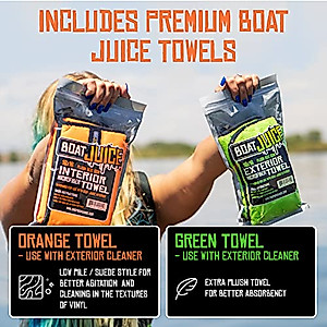 Boat Juice Boat Cleaner Kit - Exterior Boat Cleaner Water Spot Remover, Interior Boat Cleaner for Seats and Vinyl, 2 Microfiber Towels - Boat Cleaning Kit, Boat Detailing Kit, Boat Accessories (Kit)