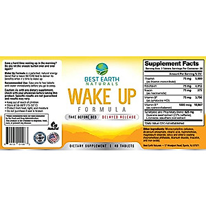 Best Earth Naturals Wake Up Formula, Supplement Taken at Bedtime and Works While You Sleep for Delayed Time Release Energy in Morning. Alternative to Coffee and Morning Alarm Clock 40 Count