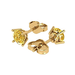 Clara Pucci 1.94cttw Round Cut Solitaire Genuine Canary Yellow Simulated Diamond Unisex Pair of Stud Earrings 14k Yellow Gold Push Back