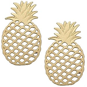 BTSKY 2 Pack 8.5x5.2 Inch Cast Iron Trivets for Hot Dishes, Rustproof Pineapple Gold Metal Hot Pot Pads Decorative Hot Plate Trivets for Kitchen Countertop Dining Table with Rubber Pegs