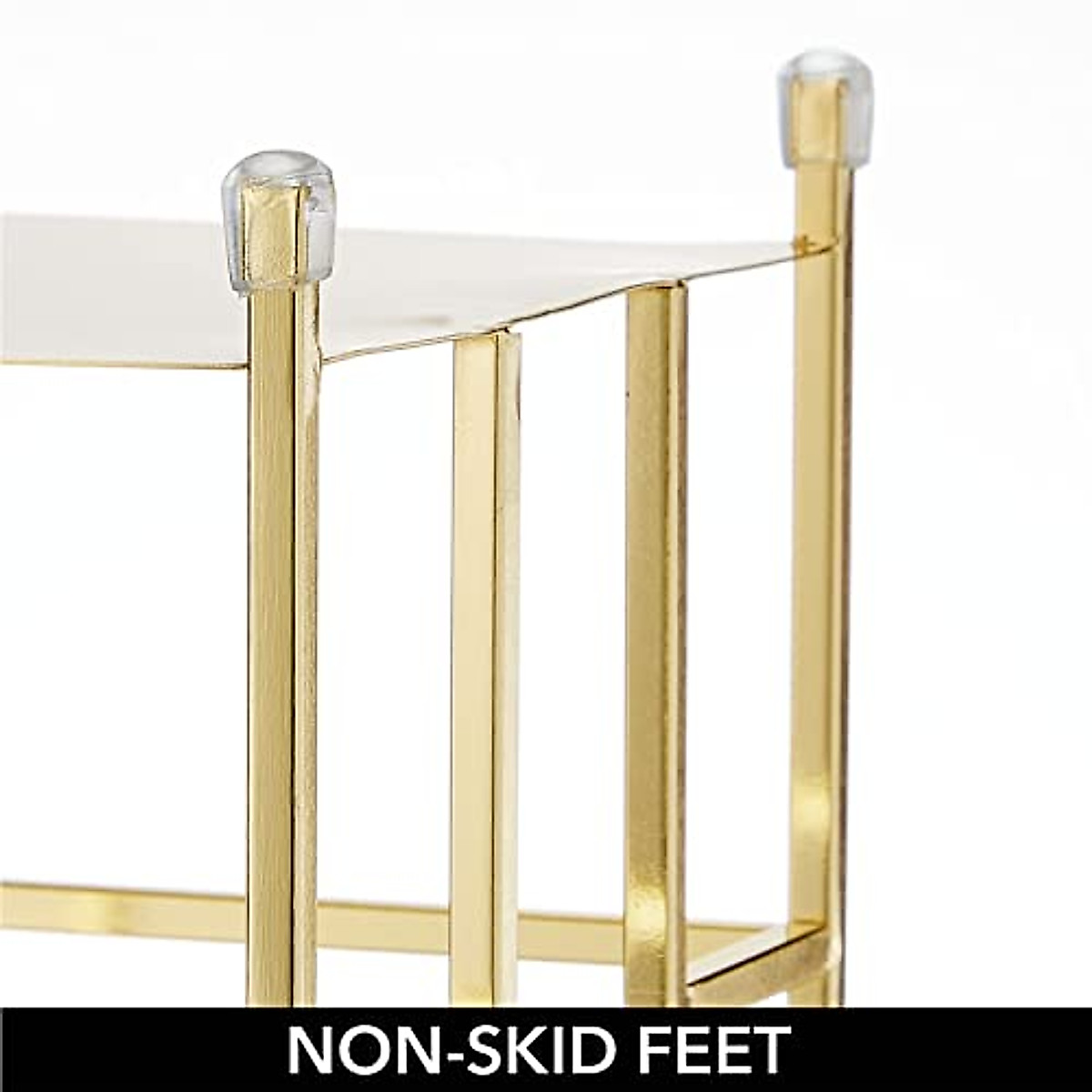 mDesign Metal Free-Standing Toilet Paper Reserve Tower Stand, 3-Jumbo Tissue Roll Storage Canister Holder for Bathroom Under Sink, Shelf, Beside Vanity, Cabinet, Corner, Citi Collection - Soft Brass