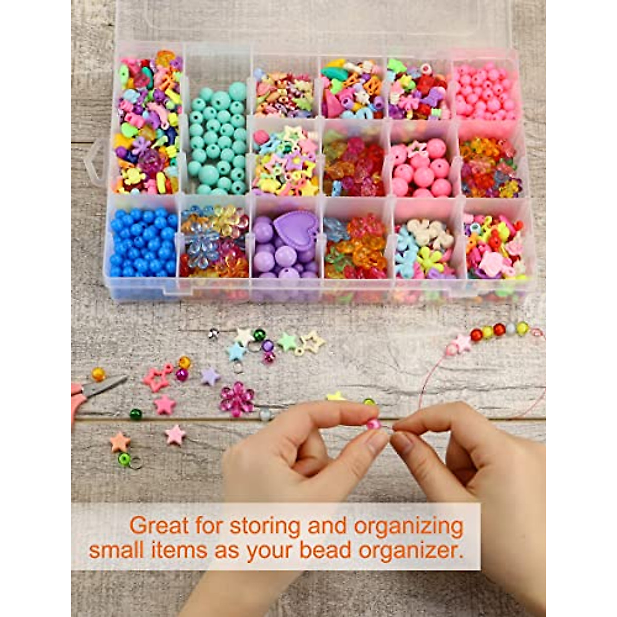 Sjqecyfv Tackle Box Organizer 18 Grids Plastic Craft Box Organizer Bead Organizer Clear Fishing Box with Dividers, 1 Pack