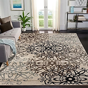 Superior Indoor Area Rug, Jute Backed, Perfect for Entryway, Office, Living/Dining Room, Bedroom, Kitchen, Hardwood Floor, Floral Scroll Decor, Leigh Collection, 8' x 10', Multi-Colored