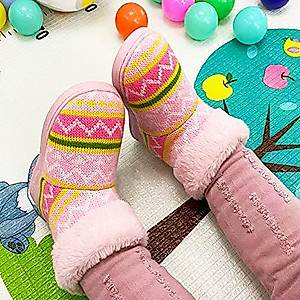 Anddyam Kids Fuzzy Warm Soft Boot Slipper Non-Slip House Shoes Outdoor Indoor Winter Knitted Cozy Warm Girls Boys Slipper 12-13 pink