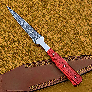 Smart and Sharp Custom Handmade Damascus Steel Hunting Knife / Skinning Knife SS-17400 (Red colored wood) (Red Wood)