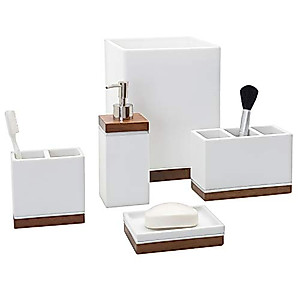 Zenna Home Waste Basket, White with Maple Trim Brentwood-Bath Accessory