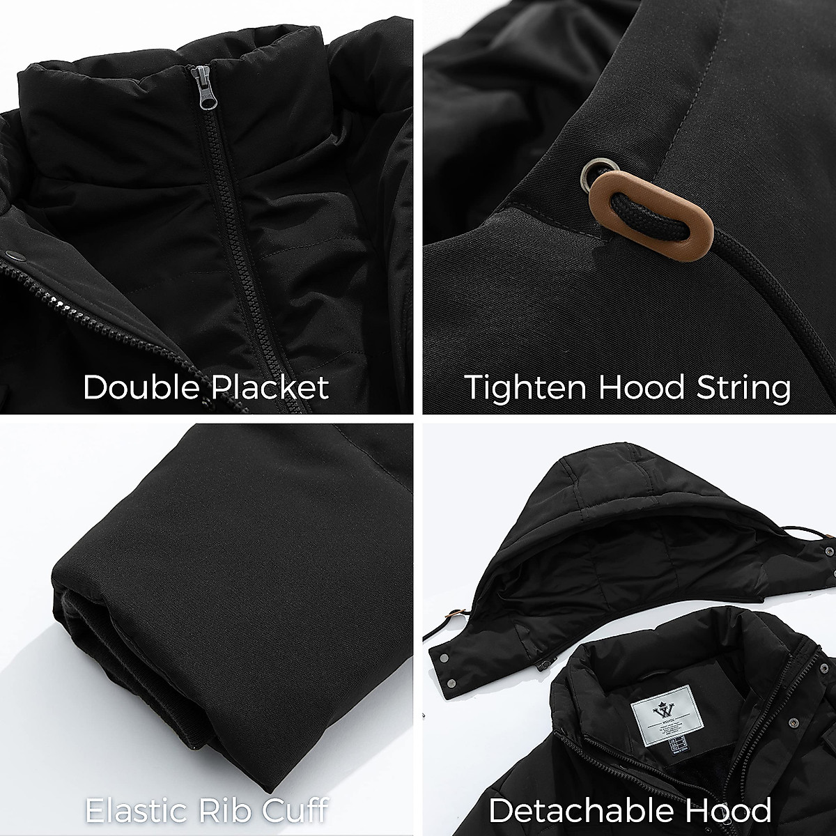 WenVen Men's Winter Puffer Coat Warm Outwear Jacket with Detachable Hood(Black,3XL)