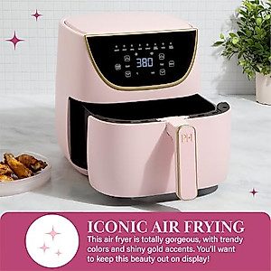 Paris Hilton Air Fryer, Large 6-Quart Capacity, Touchscreen Display, 8-in-1 (Air Fry, Roast, Broil, Bake, Reheat, Keep Warm, Pizza, Dehydrate), Dishwasher Safe and Nonstick Basket and Crisper, Pink