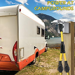 50 Amp Y Splitter Adapter, NEMA 14-50P to 2 Outlet 14-50R Y Splitter for RV and EV, 3 Feet 120V/240V 4 Prong 6AWG/3C + 8AWG/1C for Male Plug Female Receptacle Outdoor Power Cord