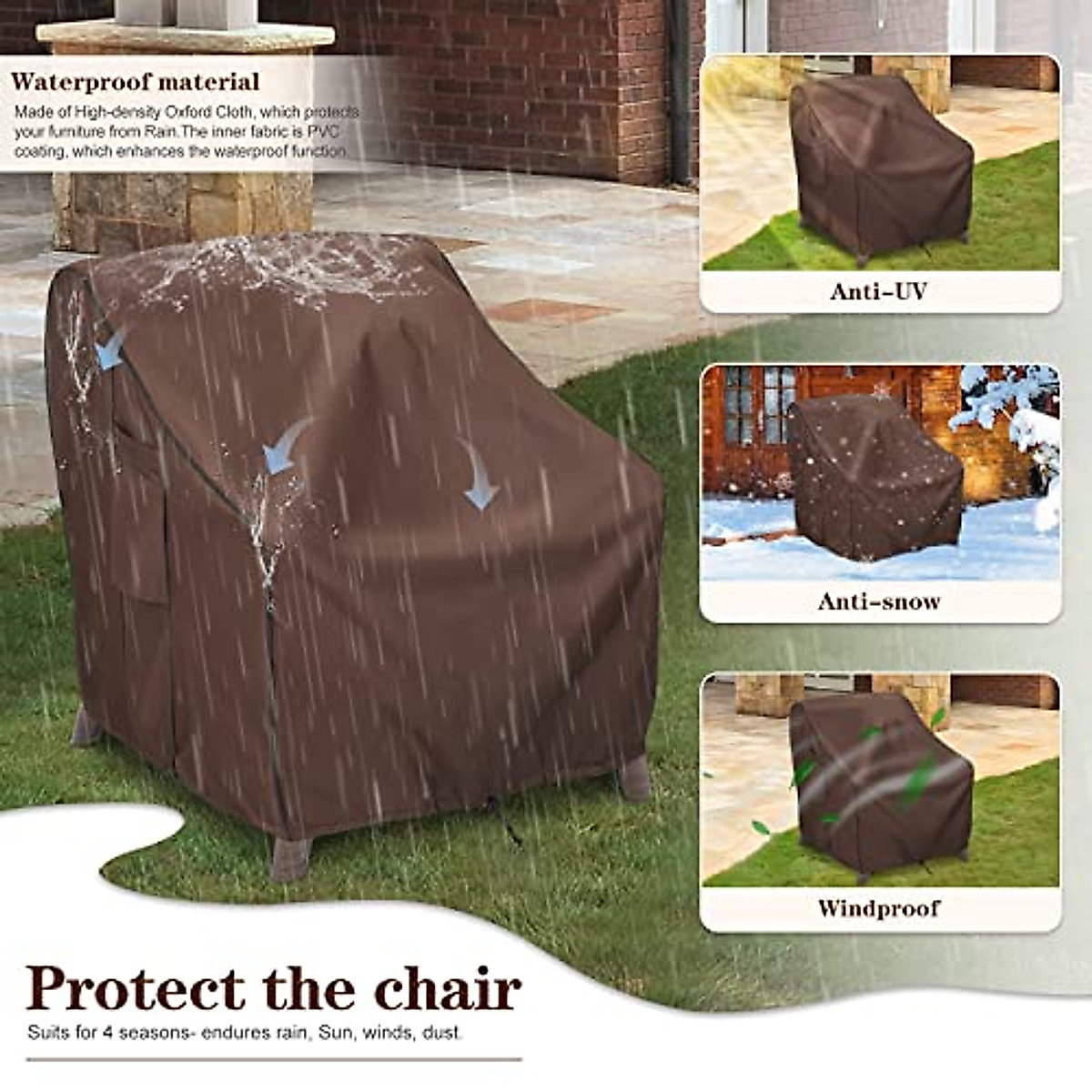 BRIVIC Patio Furniture Covers Waterproof for Chair, Outdoor Lawn Chair Covers Fits up to 32W x 37D x 36H inches(2Pack), Brown