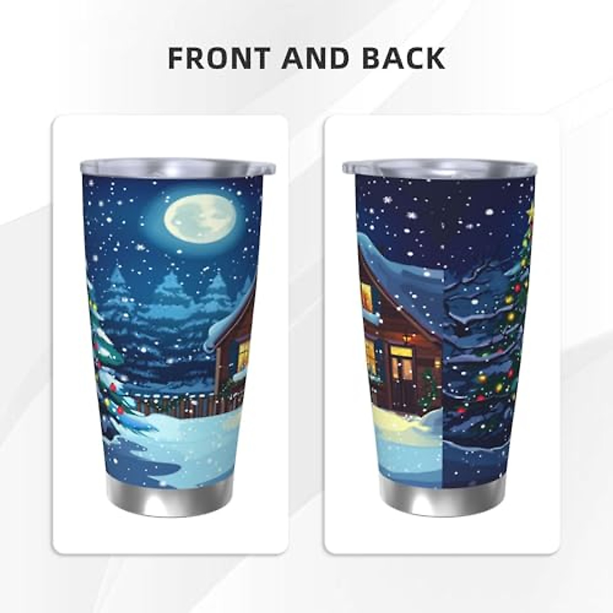 AYCZN Christmas 20 OZ Tumbler Stainless Steel Travel Coffee Mug, Snow House Insulated Water Bottle with Lid and 2 StrawsLeakproof Thermal Cup