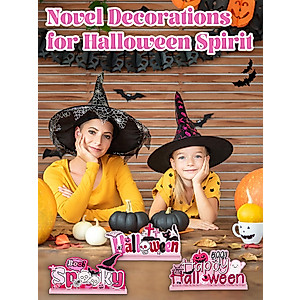 3 pcs Halloween Table Decor Wooden Centerpiece Signs- Happy Halloween Trick or Treat Boo Tabletop Signs with Witch Hat Goast Pumpkin for Home Party Office Desk Halloween Decorations Indoor
