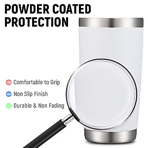 COMOOO 20oz White Tumbler Bulk with Straw Stainless Steel Insulated Coffee Tumbler Cups Double Wall Vacuum Travel Coffee Mug with Splash Proof Sliding Lid for Hot Cold Drinks (White, 4 Pack)