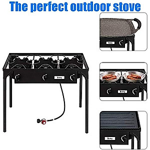 TYNAWYNW New version & Stronger Outdoor Camp Stove, Portable Burner Propane Stove with Metal Legs & Stand, propane burner for Outdoor Cooking, Safer High Pressure Propane Gas Cooker (Three Burner)