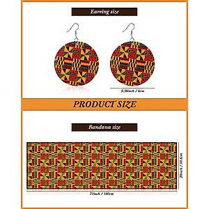 Haysandy 3 Pcs Women African Ankara Print Traditional Costume Set Long Maxi Dress Headwraps Scarf Drop Dangle Earrings(X-Large)