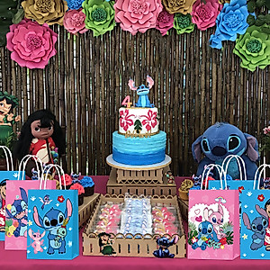 KULINAN 20 PCS Stitch Kraft Paper Gift Bags with Handles, Stitch Party Favor Bags Party Goodie Bags for Birthday Party Decorations