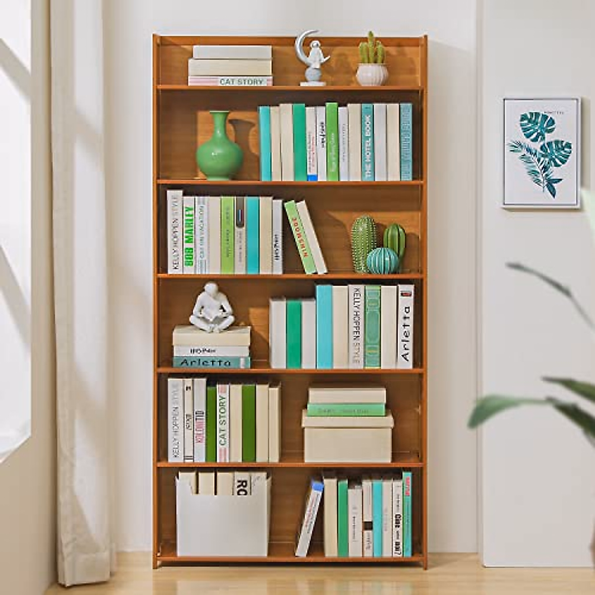 MoNiBloom 6 Tier Open Shelf, Bamboo Large Multifunctional Bookcase Storage Cabinet Display Shelves Organizer for Living Room Bedroom Study Room, Brown