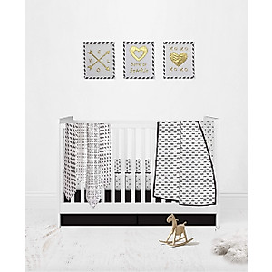 Bacati Love Muslin 3pc Crib Set with 4 Muslin Layers Lux Dream Blanket (Mustache/Plus/Cross, Black)
