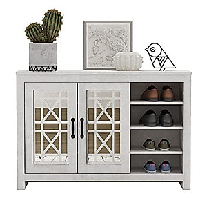 Galano Isadora 16 Pair Shoe Cabinet with 2 Door with Shelves - Modern Shoe Rack - Standing Shoe Cabinet - Shoe Storage with Doors - Shoe Organizer for Home - Dusty Grey Oak