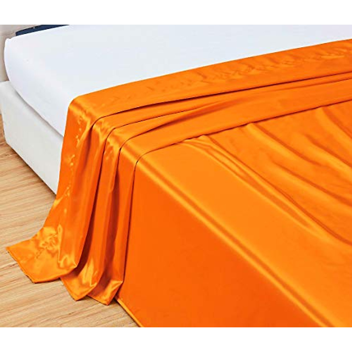 Cotton Home Depot Ultra Soft Silky Satin 4 Piece Sheet Set ( Flat Sheet + Fitted Sheet 17" Deep Pocket + 2 Pillow Cases ) Orange Queen