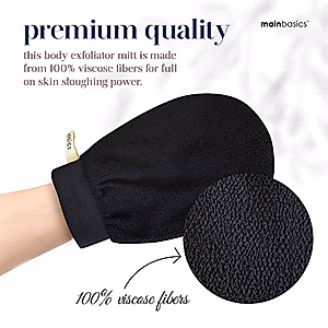 MainBasics Korean Exfoliating Mitts - Dead Skin Remover - Body Exfoliator Scrubber - Deep Exfoliating Gloves for Soft Skin - 100% Viscose Fiber (1 Pair, Black)