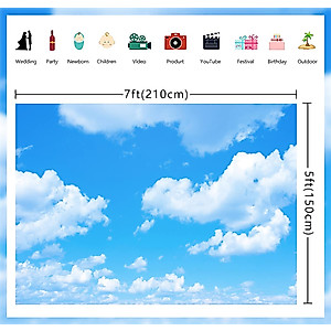 WR Blue Sky White Cloud Backdrop Sky Cloud Photography Background Kids Birthday Baby Shower Wedding Party Decoration Studio Props 7x5FT