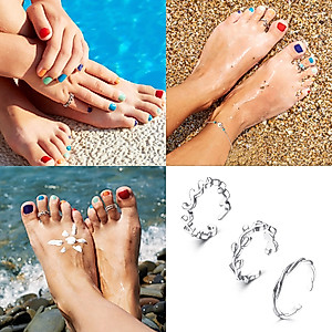 ORAZIO 30PCS Anklet Toe Rings Silver Rose Gold Plated Toe Rings Ankle Bracelets For Women Cute Anklets Open Tail Rings Adjustable Summer Beach Foot Jewelry