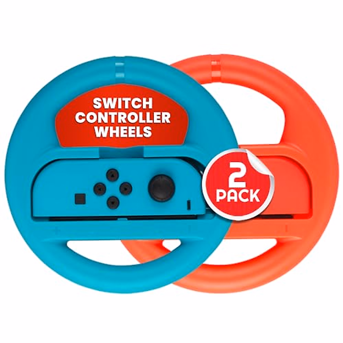 EVORETRO Racing wheel controller grip compatible for Nintendo Switch steering wheels, Nintendo switch controller grip, Mario Kart 8 and Racing games (Comes in Red Blue)