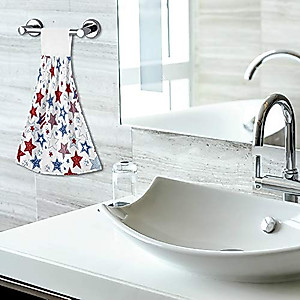 Independence Memorial Day Kitchen Hanging Towel Flag Patriotic 4Th of July Hand Bath Tie Towels Set 2 Pcs Tea Bar Dish Cloths Dry Towel 12 x 17 Inch Soft Absorbent Durable for Bathroom Decor