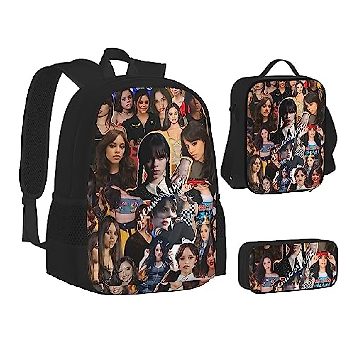 Hei Bai.JZQ 3 In 1 Backpack Set Jenna Ortega Bookbag With Lunch Box And Pencil Case