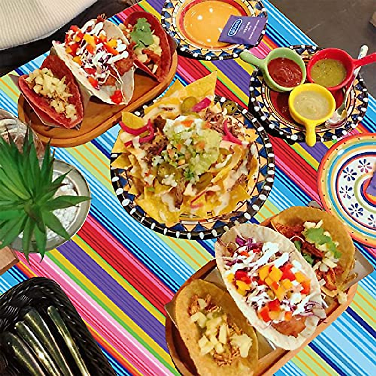 OuMuaMua 4 Pack Mexican Fiesta Party Decorations Tablecovers, 54 x 108 Inches Large Plastic Tablecloth for Cinco De Mayo Taco Birthday Fiesta Bachelorette Party Decorations