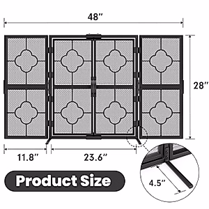Amagabeli 48 x 28 Inch Fireplace Screen with Doors 3 Panel Foldable Wrought Iron Furnace Fireguards Fireplace Cover Free Standing Large Screen for Fireplace Wood Burning Metal Mesh Fire Spark (Black)