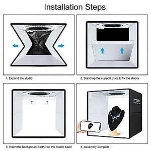 NESOHC-LLEW Portable Photo Studio Light Box, 16"x16" Professional Dimmable Shooting Tent Kit with 160 LEDs Lights & 12 Kinds Double-Sided Color Backgrounds,3200-6500K