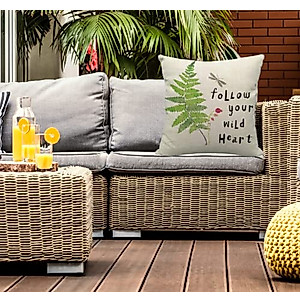 NATU-I Nature-Style Heart Pillowcase Covers 18x18 Throw Pillow Covers Square Decorative Cushion Cover Home Living Room Bed Garden (Pterophyta and Words)