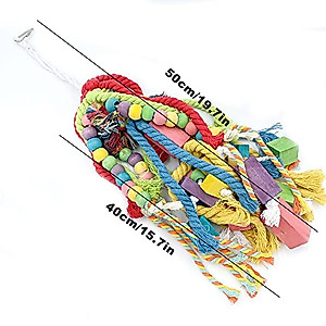 GILYGI 20.5 inch Parrot Chewing Toys - Parrot Cage Toys Wooden Block Tearing and Cotton Rope Toys for Small Medium and Large Parrot Conures Cockatiels African Grey Amazon and Macaw Parrots