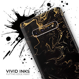 DesignSkinz Black & Gold Marble Swirl V6 Protective Vinyl Decal Wrap Skin Cover Compatible with The Samsung Galaxy S20 (Screen Trim & Back Glass Skin)