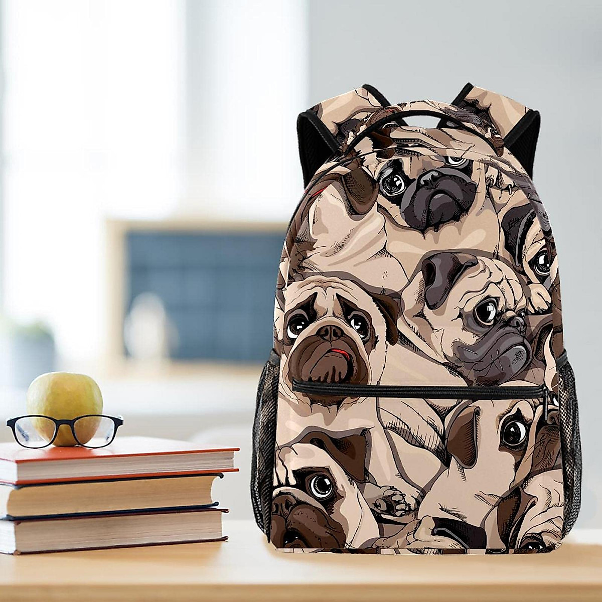 Niaocpwy Funny Cute Pug Dog Backpack For Middle School Student, Durable Daypack With Adjustable Strap
