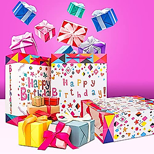 Gift Bag, 2 Pack 12.6" Happy Birthday Gift Bag for Girls Women Female Her - Pretty Birthday Bag with FREE Tissue Paper Gift Bag - Big Large Gift Bag Birthday Gift Wrap Bag with White and Pink Giltter Design for present
