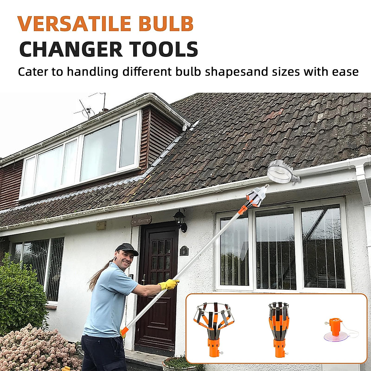 REYDELUZ 12FT Light Bulb Changer for High Ceilings and Recessed Lights, Light Bulb Pole Changer for High Ceilings, Light Bulb Changer with Baskets and Suction Cup, Light Bulb Removal Tool