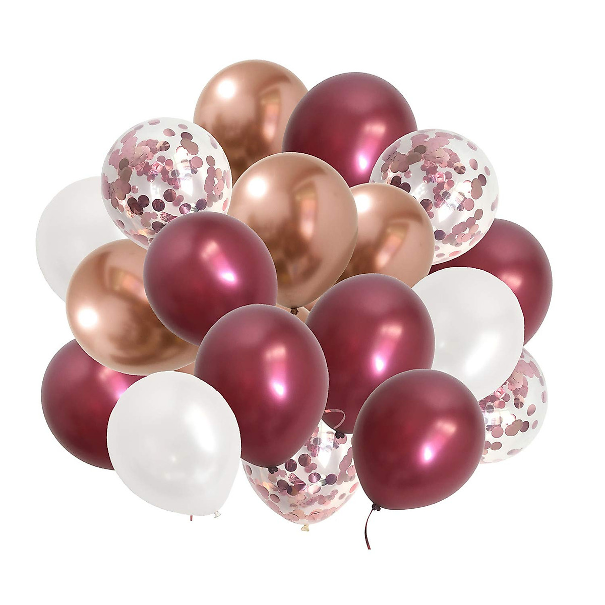 Chrome Rose Gold Burgundy Balloons - 50Pieces White Metallic Rose-Gold Dark Red Balloons for Birthday Women Wedding Bridal Shower Anniversary Party Decorations