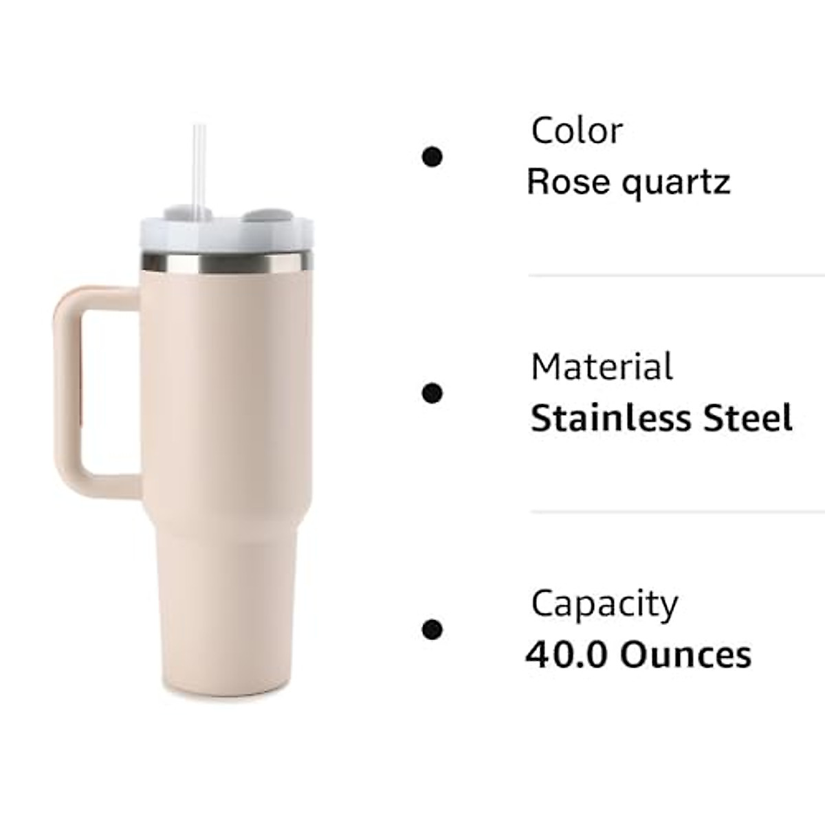 YOUEXPERT 40 oz Tumbler with Handle and Straw Tumbler with Lid and Straw Stainless Steel Tumblers, Car Mug Outdoor Sports Travel Gift 40oz Insulated Tumblers (Rose quartz)