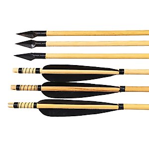 Huntingdoor Wooden Arrows 31inch Archery Shaft 5" Turkey Feathers Fletching with Arrowhead 150 grain for Traditional Recurve Bow or Longbows (Black)