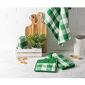 DII Buffalo Check Kitchen Collection, Classic Farmhouse Dishtowel Set, 20x30, Green & White, 3 Piece