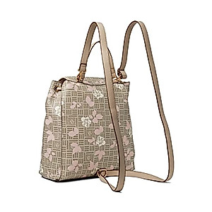 Anne Klein Flap Backpack with Floral Overlay, Stone-Gardenia Multi/Stone