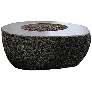 Elementi Outdoor Fiery Rock Fire Pit Table 50 x 42 Inches Grey Durable Glass Reinforced Concrete Square Fireplace Includes Burner Lava Rock Canvas Cover - Natural Gas