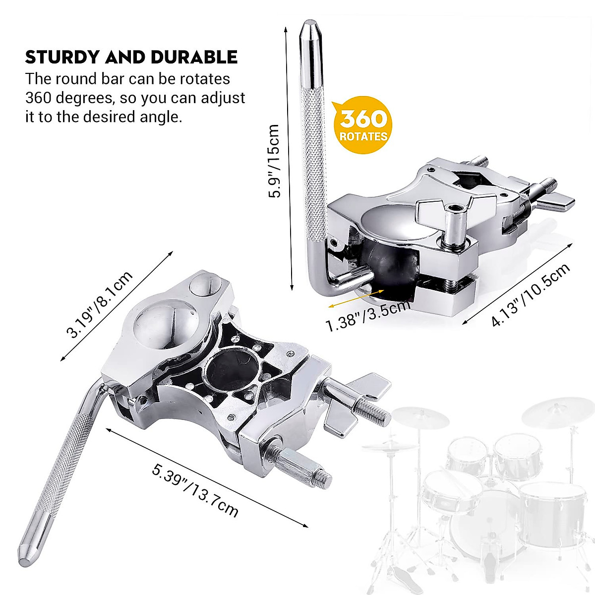 Facmogu Silver L-Rod Cowbells Clamp, Cowbell Percussion L-Rod Holder for Cowbell Accessory Drum Set, Adjustable Cowbell MountIng Bracket Clamp for Drum Musical Instrument Accessory