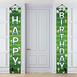 Soccer Birthday Door Banner Decorations for Men Boys, Sport Theme Happy Birthday Porch Sign Party Supplies, Soccer Birthday Background Sign Decor for Indoor Outdoor