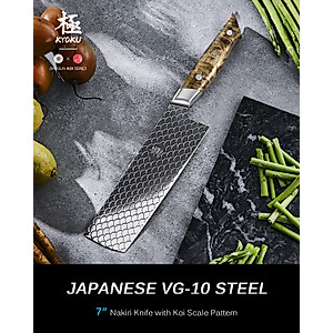 KYOKU 7" Nakiri Knife, Shogun Koi Series Vegetable Knife with Koi Scale Pattern, Japanese VG10 Stainless Steel Kitchen Knife with Sheath & Gift Box, Full Tang Professional Knife