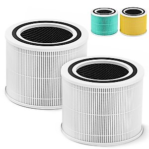 Core 300 Replacement Filter for LEVOIT Core 300 and Core 300S VortexAir Air Purifier, Core 300-RF, 3-in-1 H13 True HEPA, Activated Carbon Filtration System, 2 Pack, White