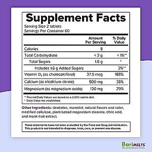 BariMelts Calcium Citrate, Dissolvable Bariatric Vitamins, Natural Berry Flavor, 120 Fast Melting Tablets